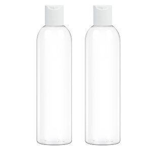 ZLEVEAYN 2 Pack 8 oz Clear Plastic Bottles with White Disc Caps Refillable Empty Squeeze Containers Cosmetic Bottles for Toiletries Conditioner Shampoo Lotions Gels