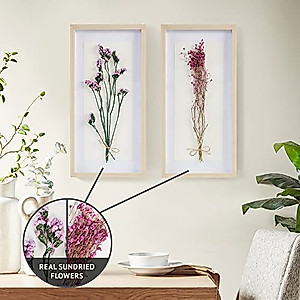 Madison Park Wall Art Living Room Décor - Sundried Natural Flowers in Shadowbox Frame, Floral Home Accent, Bedroom Decoration, Ready to Hang, 12" W x 24" H x 1.25" D, Multi 2 Piece