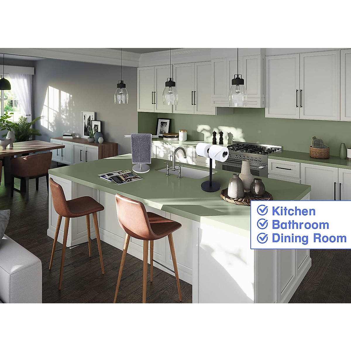 TocTen Hand Towel Holder Stand, T-Shape Hand Towel Rack for Bathroom Vanity Countertop, SUS 304 Stainless Steel Bath Towel Bar Stand with Heavy Duty Base (Matte Black)