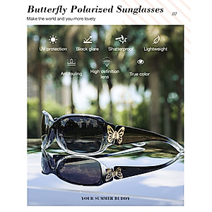 LVIOE Polarized Sunglasses for Women, Fashion Butterfly Decoration Driving Fishing-99.99% UV Protection