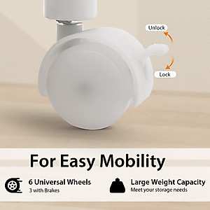 CHEFJOY Folding Computer Desk with 6 Wheels, 41.5" Modern Steel Collapsible Home Office Desk with 3 Storage Drawers, Portable Writing Laptop Desk for Bedroom, Study, Small Space, Home Office, White