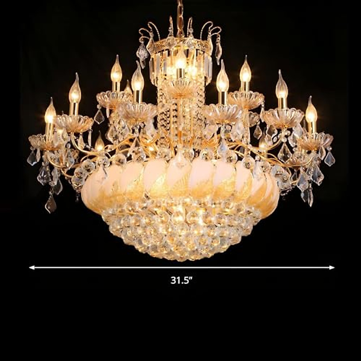 Modern Suspension Lamp for Living Room，Traditional Crystal Candle Cascade Chandeliers with Golden Finish，Rain Drop Chandelier Luxury 14/20 Light Ceiling Light Fixture (Color : 31.5in)