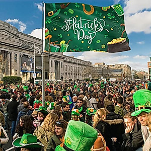 Probsin St Patricks Day Flags 3x5 Ft Double Printed Shamrocks Hat Gold Coins Backdrop Irish Holiday Decorations Ireland Party Supplies Wall Decor for Outdoor Indoor Garden Home House Garage Gift