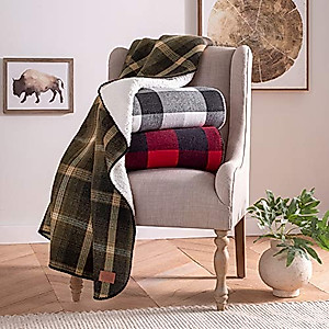 Pendleton Plaid Cotton Sherpa Throw - Soft Plush Blanket - Black/Ivory