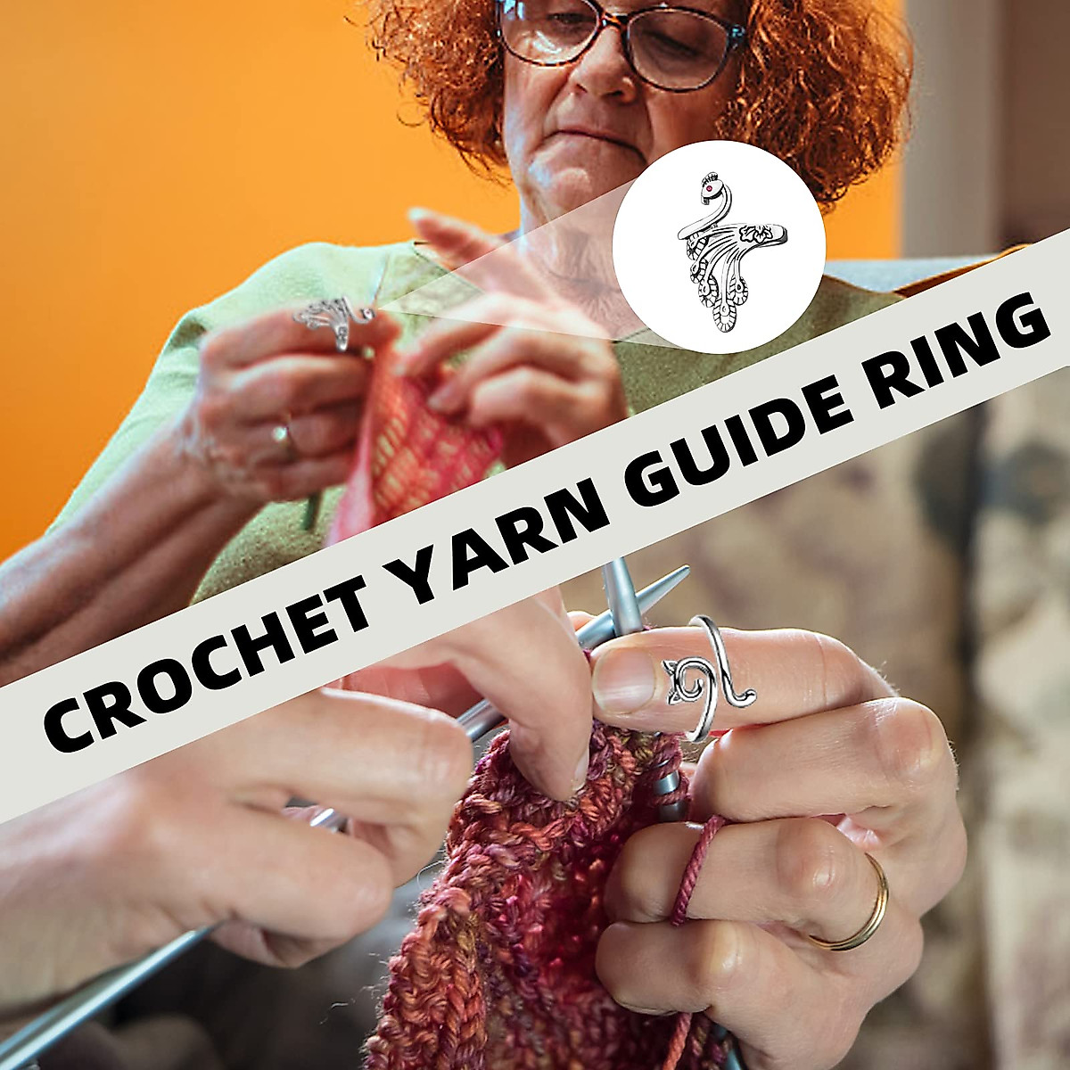 DEPAADER 10 Pcs Crochet Ring - Adjustable Crochet Ring Finger Yarn Guide Knitting Tension Rings for Crocheting Cat Snake Yarn Ring for Women