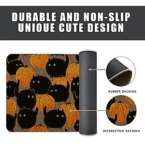 GAGEC Halloween Kitchen Mat Set of 2, Black Cat Pumpkins Kitchen Rug, Halloween Farmhouse Party Floor Mat for Home Kitchen Decorations - 17x27 and 17x47 Inch