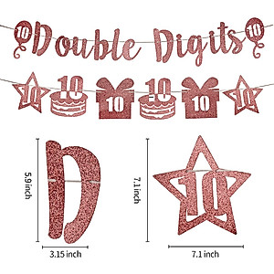 Excelloon Double Digits 10th Birthday Banner Decorations for Girl, Rose Gold Glitter 10 Year Old Happy Birthday Party Supplies, Perfect for Ten Years Birthday Party Decoration Sign