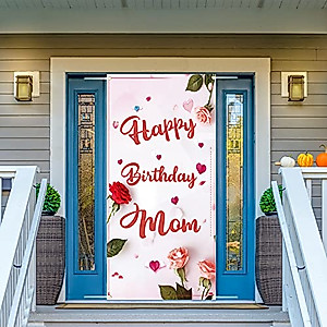 Labakita Happy Birthday Mom Door Banner, Mom/Women Birthday Decorations, Women Birthday Door Banner, Happy Birthday Backdrops for Women