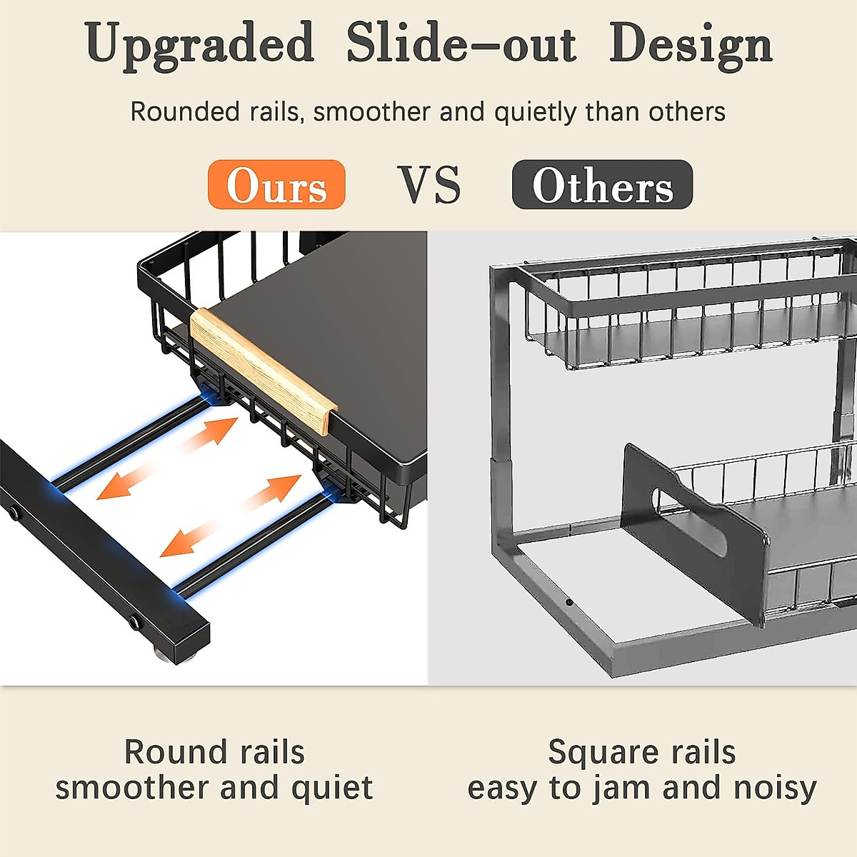 Under Sink Organizer, 2 Packs 2 Tier Under Sink Organizers and Storage, Slide out Pull out Cabinet Organizer Shelf, Metal Sliding Drawer for Kitchen Bathroom Pantry Cabinet Closet Organization Rack