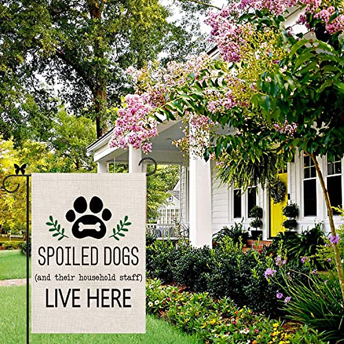 Dog Garden Flag Spoiled Dogs Vertical Burlap Double Sided There Household Staff Live Here Outdoor Decor Yard Lawn Home Decoration 12.5 x 18 Inch