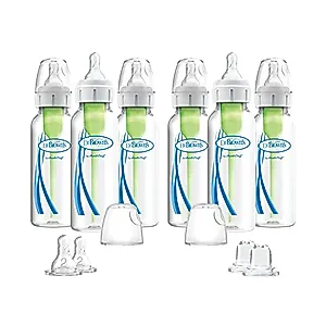 Dr. Brown's Options Plus Baby Bottles, 8 Ounce, 6 Count Plus 2 Bonus Level 2 Nipples and Sippy Spouts