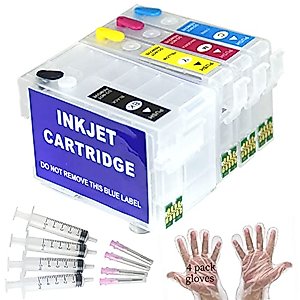 Replacement Refillable Ink Cartridges Compatible Sublimation Ink Cartridges for WF-7720 WF-7710 WF-7620 WF-7610 WF-7210 WF-7110 WF-3620 WF-3640,4Pcs Auto Reset Chips Reusable Empty Ink Cartridges Kit