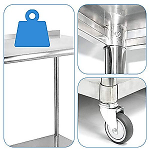 Nisorpa Commercial Stainless Steel Table with Caster Wheels 36x24in Kitchen Worktables with Backsplashs Prep Food Workbench Under Shelf 330~550lbs Capacity for Restaurant
