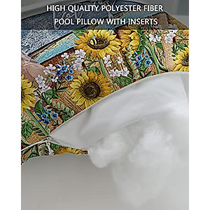 Recliner Head Pillow Ledge Loungers Chair Pillows with Insert Farm Pig Rustic Retro Wood Lumbar Pillow with Adjustable Strap Outdoor Waterproof Patio Pillows for Couch Beach Pool Office Chair, 2 PCS