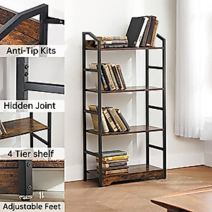 Vagusicc Industrial Display Standing Bookshelf, 4-Tier Tall Bookcase Wood Book Shelf, Modern Book Shelf Storage Organizer Steel Frame, Multipurpose Bookshelf for Living Room/Bedroom/Kitchen/Bathroom