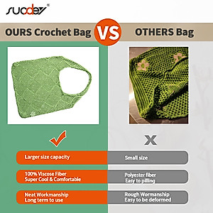 SUOSDEY Crochet Mesh Beach Tote Bag, Cute Summer Aesthetic Knit Bag for Women,green