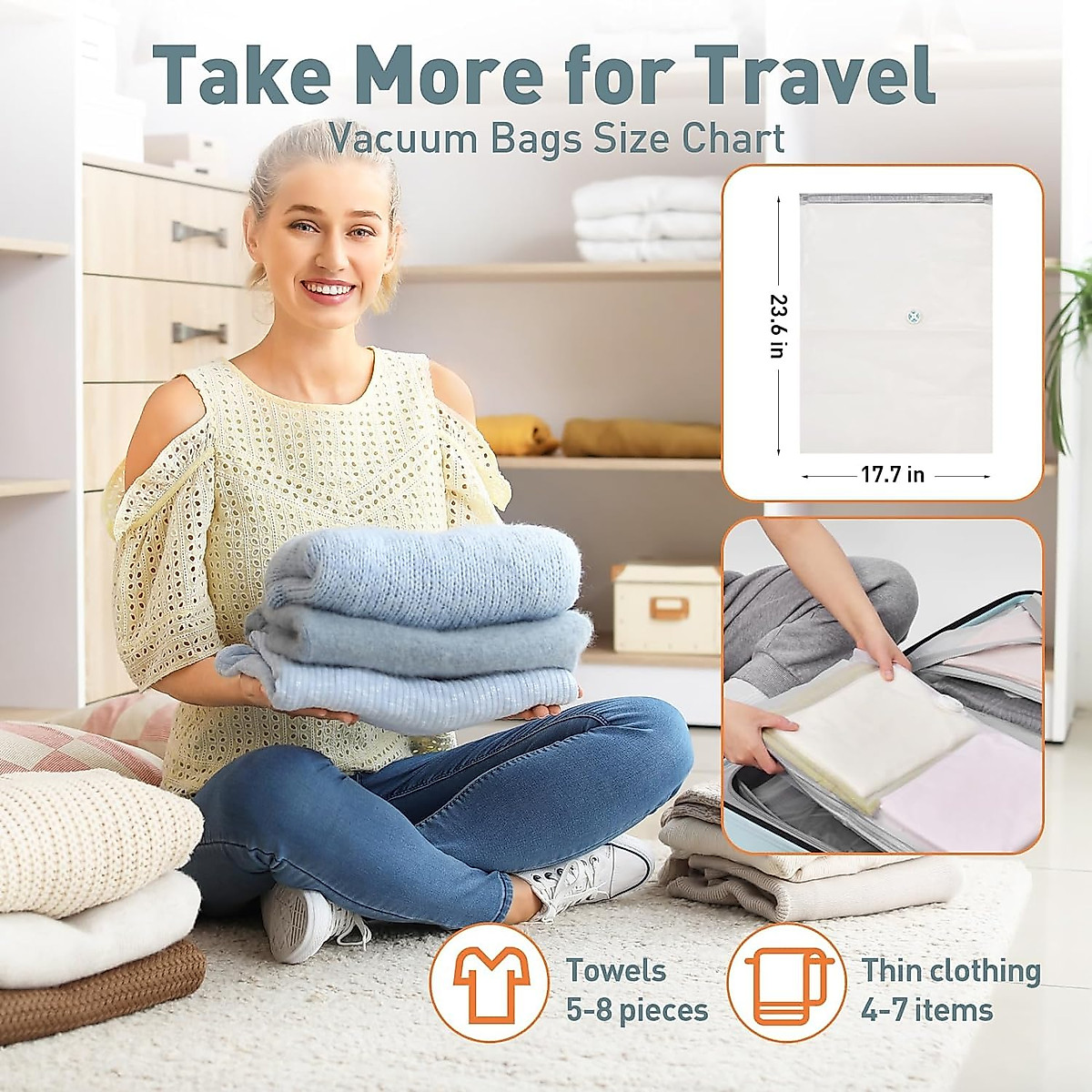 Vacuum Storage Bags for Travel, 12 Pack Small Travel Vacuum Bags with Portable Pump, Compression Bags for Travel, Vacuum Travel bags for Luggage, Vacuum Seal Bags for Clothing, Travel Essentials