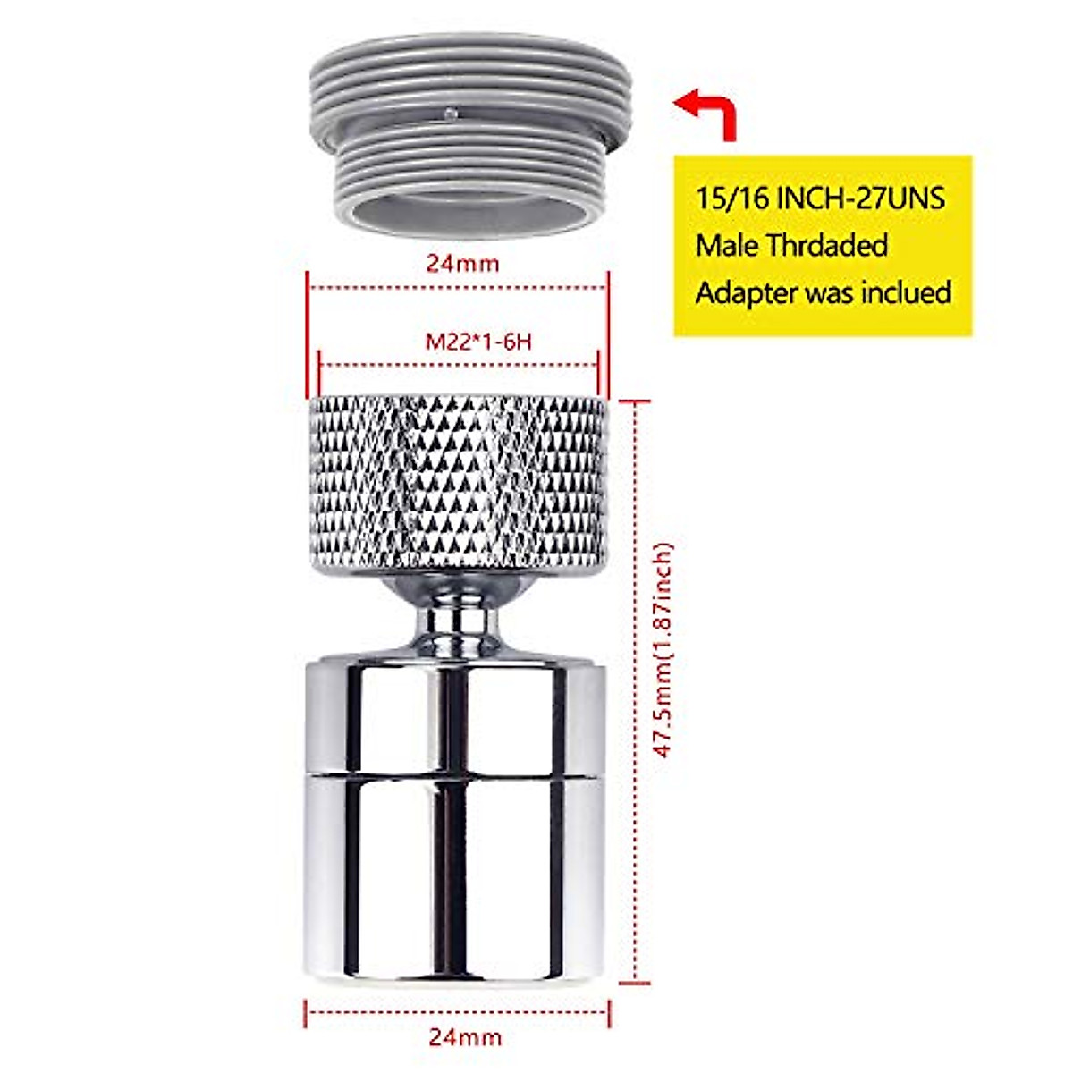 KWODE Faucet Aerator Sprayer Kitchen Sink 360-Degree Swivel Dual-Modes Faucet Head Attachment Female Thread with Male Thread Adapter