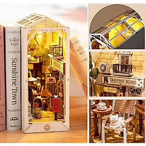 Rolife DIY Book Nook Kit Sunshine Town, DIY Miniature Booknook Kit Creative Decorative Bookend Bookshelf Insert 3D Puzzles for Adults, Halloween/Christmas Decorations/Gifts for Adults (Sunshine Town)