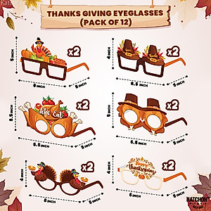 KatchOn, Happy Thanksgiving Glasses - Pack of 12 | Fall Thanksgiving Party Favors for Thanksgiving Party Decorations | Turkey Glasses, Thanksgiving Photo Booth Props | Fall Thanksgiving Decorations
