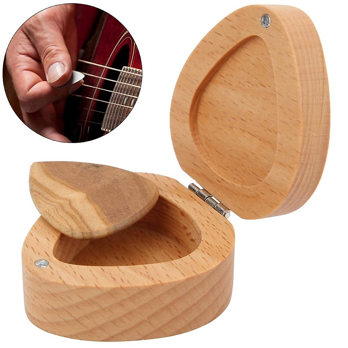 Beech wood pick case, funny heart-shaped small portable box, for guitarist storage