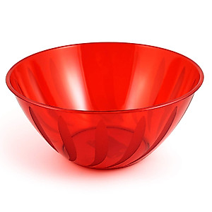 Red Plastic Large Bowl (164 oz.) 1 Pc. - Chic Swirls Design, Perfect for Dinner Parties, Events, Gatherings, Everyday Use, Appetizers, & Desserts