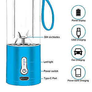 Portable Blender for Shakes and Smoothies, Upgraded 18Oz Portable Blenders with 6 Blades and Type-C Rechargeable, Fruit Veggie Juicer Electric Mini Portable Mixer Cup for Travel Sports Kitchen