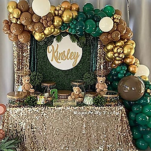 128pcs Safari Jungle Balloon Garland Arch Kit- Sage Green and Brown Balloons with Animal Print for Wild One Tropical Theme Party Supplies Olive for Boy First Bithday Baby Shower Wedding Graduation Gold White Decorations (Safari Balloons Set)