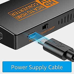 ZUKVYE RCA to HDMI Converter, AV to HDMI Adapter Support 1080P PAL/NTSC Compatible with PS one, PS2, PS3, STB, Xbox, VHS, VCR, Blue-Ray DVD Players（ with HDMI Cable ）