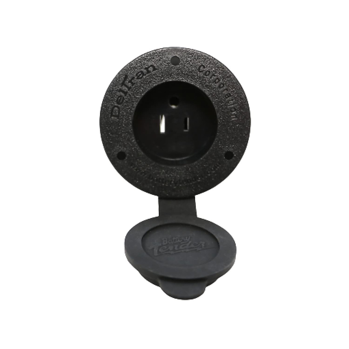 Battery Tender Marine AC - Black Plug Power Port Receptacle - AC Power Flanged Port Inlet Plug - High Grade AC Electrical Connection Adapter with Cap Cover for Boats - 024-0004-BK