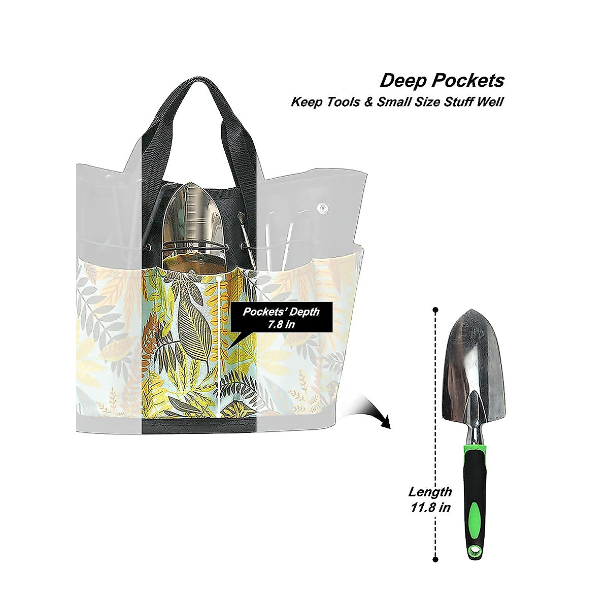 GERYMU Garden Tool Bag, 8 Pockets Garden Tote Bag, Heavy Duty Oxford Garden Tool Storage Bag, Gardening Tool Kit Holder (Floral Yellow)