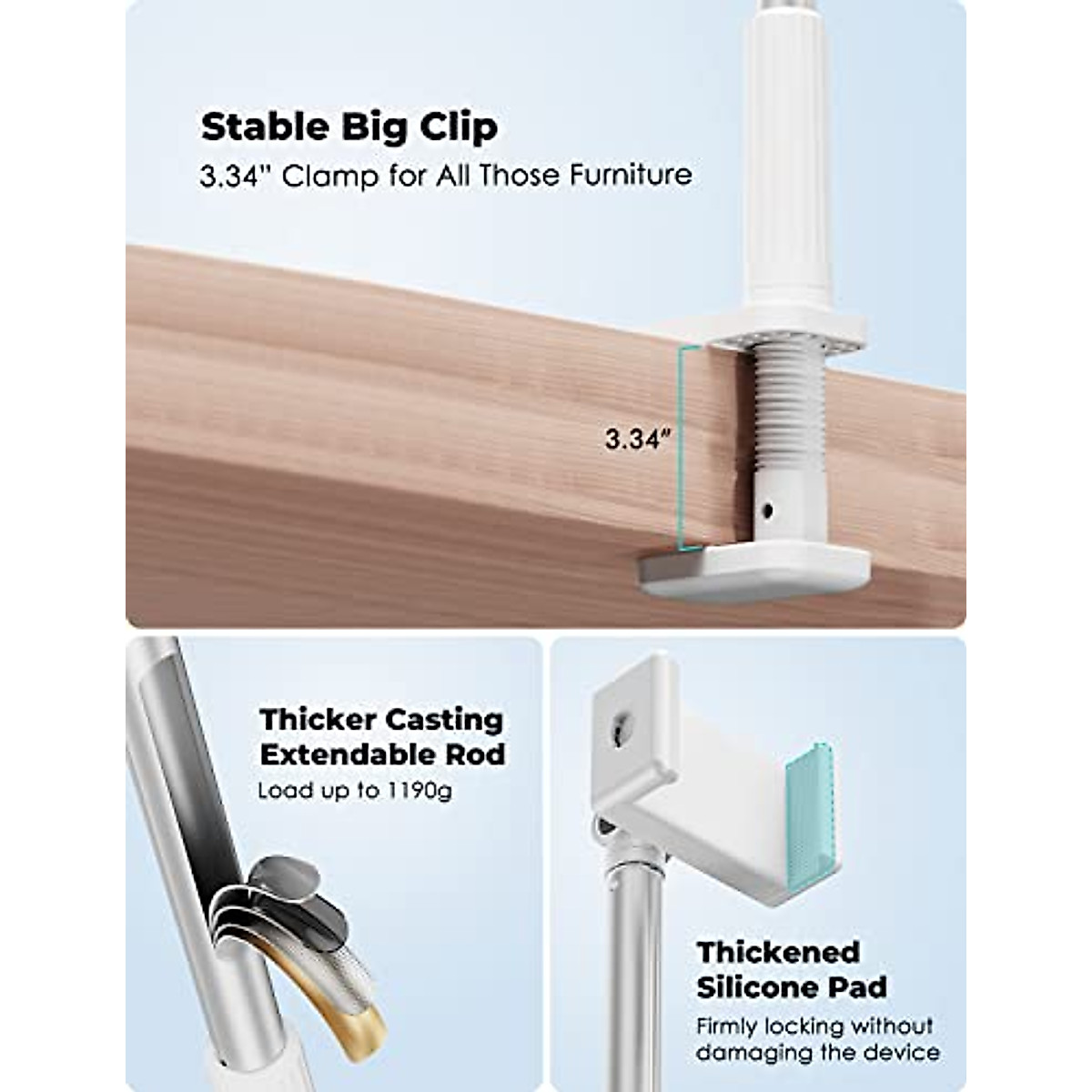 Viozon Phone Holder, Flexible Long Arm,Overhead Mount,360° Angle Adjustable,Aluminum Alloy, C Clamp for Headboard Bedside&Table&Desk,Compatible with 3.5"-6.7" Phone,iPhone 14 Plus/Pro Max W