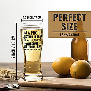 Onebttl Gifts for Brother in Law from Sister in Law, Beer Glass Funny Gift Idea for Christmas, Father's Day, Birthday, Box and Greeting Card Included Proud Brother in Law
