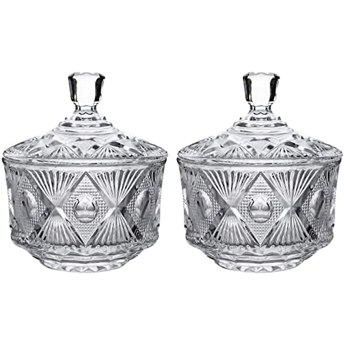SANHECUN decorative clear glass candy jars crystal sugar bowl with lid set of 2 (Clear, Tableware)