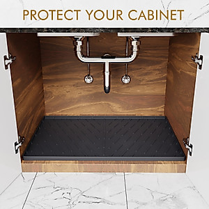 QUICK SNAP USA - 34" x 22" x 1" Designed in USA - Heavy Duty Thick Mat - Under Sink Mat for Bottom of Kitchen Sink Cabinets - Protect Your Kitchen With Waterproof Undersink Mats and Protectors Tray