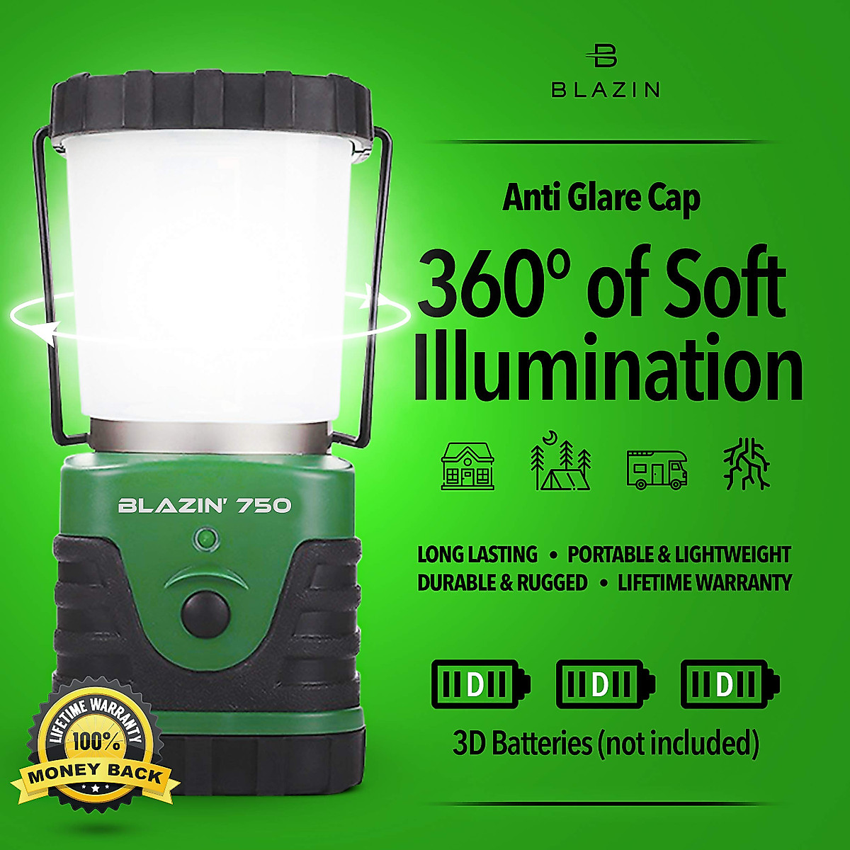 Blazin Ultra Bright Camping Lantern - Waterproof, Portable & Lightweight, 750 Lumens Battery Operated Camping Light - Ideal for Camping, Hurricane, Power Outages & Emergencies