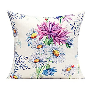 VAKADO 16x16 Set of 4 Outdoor Pillow Covers Summer Patio Furniture Cushion Cases Spring Garden Bird Butterfly Ladybug Decorative for Porch Bench Couch Sofa