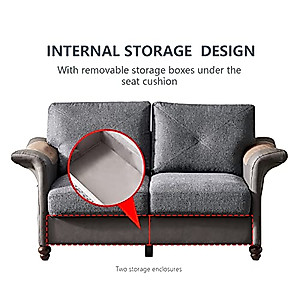 Mbolyeer Modern Upholstered Fabric Loveseat Sofa: 61.5" Mid Century 2 Seater Sofa - Linen Fabric Faux Leather Sofa Couch - Wood Legs - Small Spaces Bedroom Apartment Office Living Room,Dark Grey