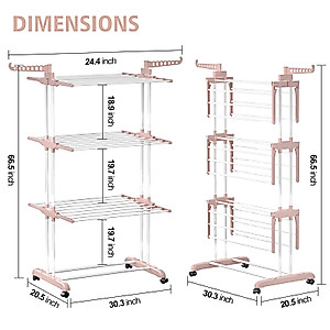 TOOLF Foldable Clothes Drying Rack, 4-Tier Drying Rack Clothing, Laundry Drying Rack with Foldable Wings, Space Saving Laundry Rack, Pink