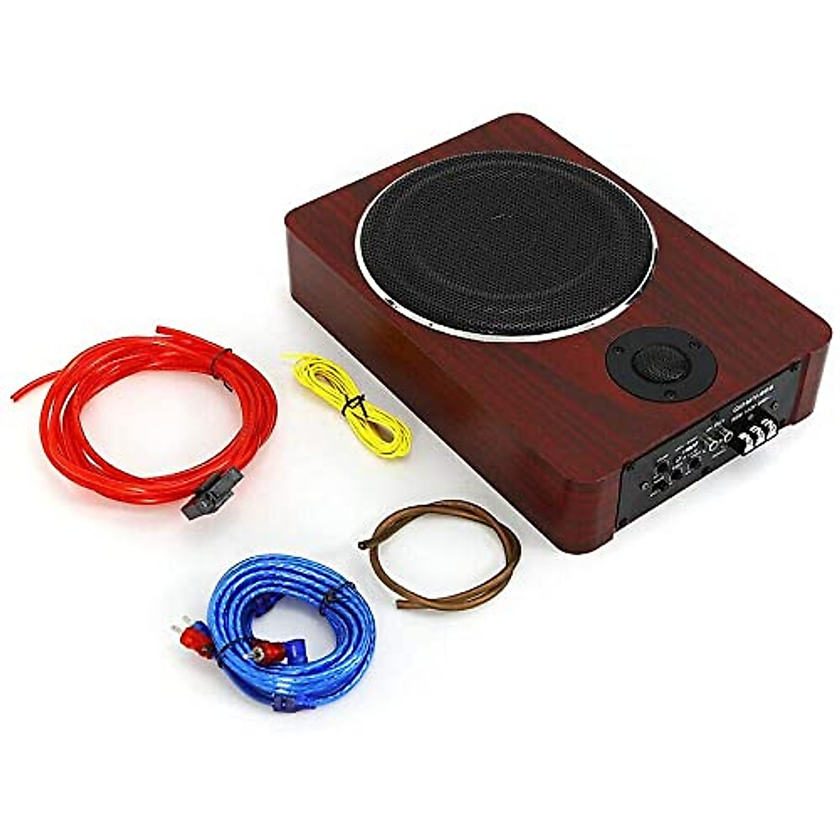 Leweiiq Car Under-Seat Active Subwoofer Power Amplifier Bass HiFi Slim Speaker, 8'' 600W Low Profile Under-Seat Active Powered Car Subwoofer for Car Boat RV ATV (Wood)