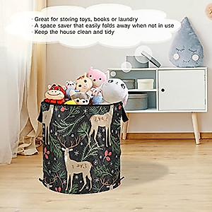 Christmas Deer Animal Pop Up Laundry Hamper With Lid Foldable Laundry Basket With Handles Collapsible Storage Basket Clothes Organizer for Home College Dorm Camping