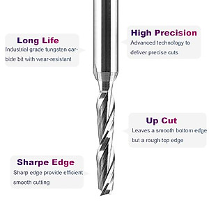 SpeTool Carbide CNC Router Bits 3/16 inch Cutting Diameter Up Cut Router Bit with 1/4 inch Shank Suitable for CNC Engrave Carving