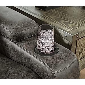 Signature Design by Ashley Soundcheck Contemporary Faux Leather Tufted Power Reclining Sofa with Adjustable Headrest, Gray