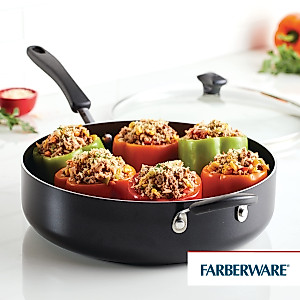 Farberware Cookstart DiamondMax Nonstick Jumbo Cooker with Lid and Helper Handle, Dishwasher Safe, 6 Quart, Black