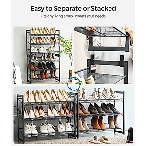 SONGMICS 6-Tier Shoe Rack Storage, Metal Shoe Organizer Stand for Garage, Entryway, Set of 2 3-Tier Stackable Shoe Rack Shelf, with Adjustable Flat or Angled Shelves, Holds 18-24 Pairs, Grey