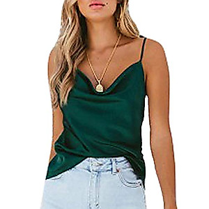 Womens Silk Spaghetti Strap Camisole Sexy Adjustable Satin Slip Soft Vest Tank Top for Women Dark Green Medium