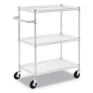 Alera ALESW333018SR 34.5 in. x 18 in. x 40 in. 600 lbs. Capacity 3-Shelf Wire Cart with Liners - Silver