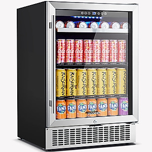 BODEGA Beverage Refrigerator 24 Inch, Under Counter Beverage Refrigerator, Built-in and Freestanding Beverage Cooler 180 Cans, Stainless Steel Under Counter Beer Fridge Perfect for Beer, Soda, Water