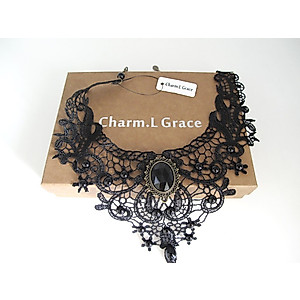 Charm.L Grace Black Lace Gothic Lolita Pendant Choker Necklace Wedding Halloween Accessories