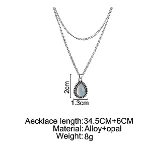 Aimimier Bohemia Layered Opal Choker Necklace Gemstone Necklace Teardrop Necklace Opal Gem Charm Pendant Necklace Gemstone Statement Jewelry for Women